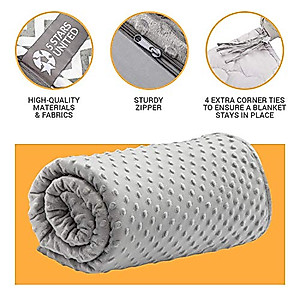 5 STARS UNITED Weighted Blanket Cover – 60”x80”, Grey, Minky Dot | Solid Minky Fleece - Removable Duvet Cover Only