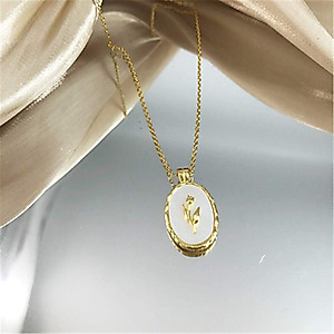 Vintage Tulip Flower Pendant Necklace for Women Girls s925 Sterling Silver 18K Gold Plated Embossed Oval Link Chain Adjustable Christmas Valentine Birth Month Jewelry Gifts for Mother Lover (Gold)