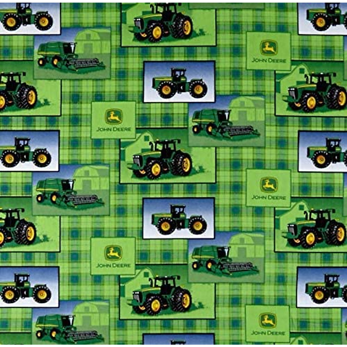 Fat Quarter - Farm Tractor Green Plaid Cotton Fabric - 18" x 22" Fat Quarter