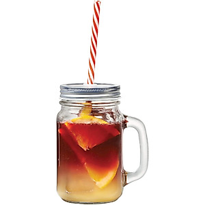 Starfrit 2-Pack Mason Jar Mugs with Reuseable Straws, Clear