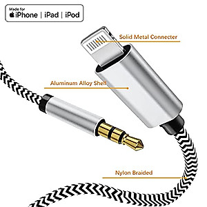 Aux Cord for iPhone, [Apple MFi Certified] Lightning to 3.5mm AUX Auxiliary Cable for Car Stereo, Headphone, Home Speaker Compatible with iPhone 14 13 12 11 XS XR X 8 7 6 Silver 3.3FT