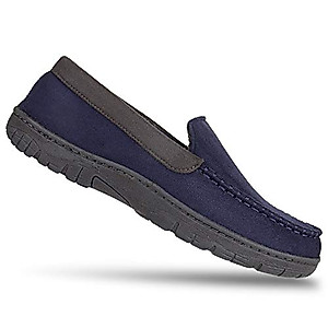 Hanes Men's Moccasin Slipper House Shoe With Indoor Outdoor Memory Foam Sole Fresh Iq Odor Protection, Navy, Large