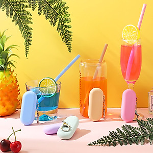 8 Sets Silicone Straws with Case Reusable Straws Silicone Foldable Portable Drinking Straw Set for Party Travel Cold or Hot Straw with Carry Case and Cleaning Brushes 7 5/7 Inch Long (Light Color)