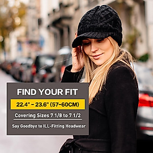 Comhats Winter Newsboy Hats for Women with Brim Knit Visor Caps Wool Bill Ladies Bill Beret Silk Warm Black