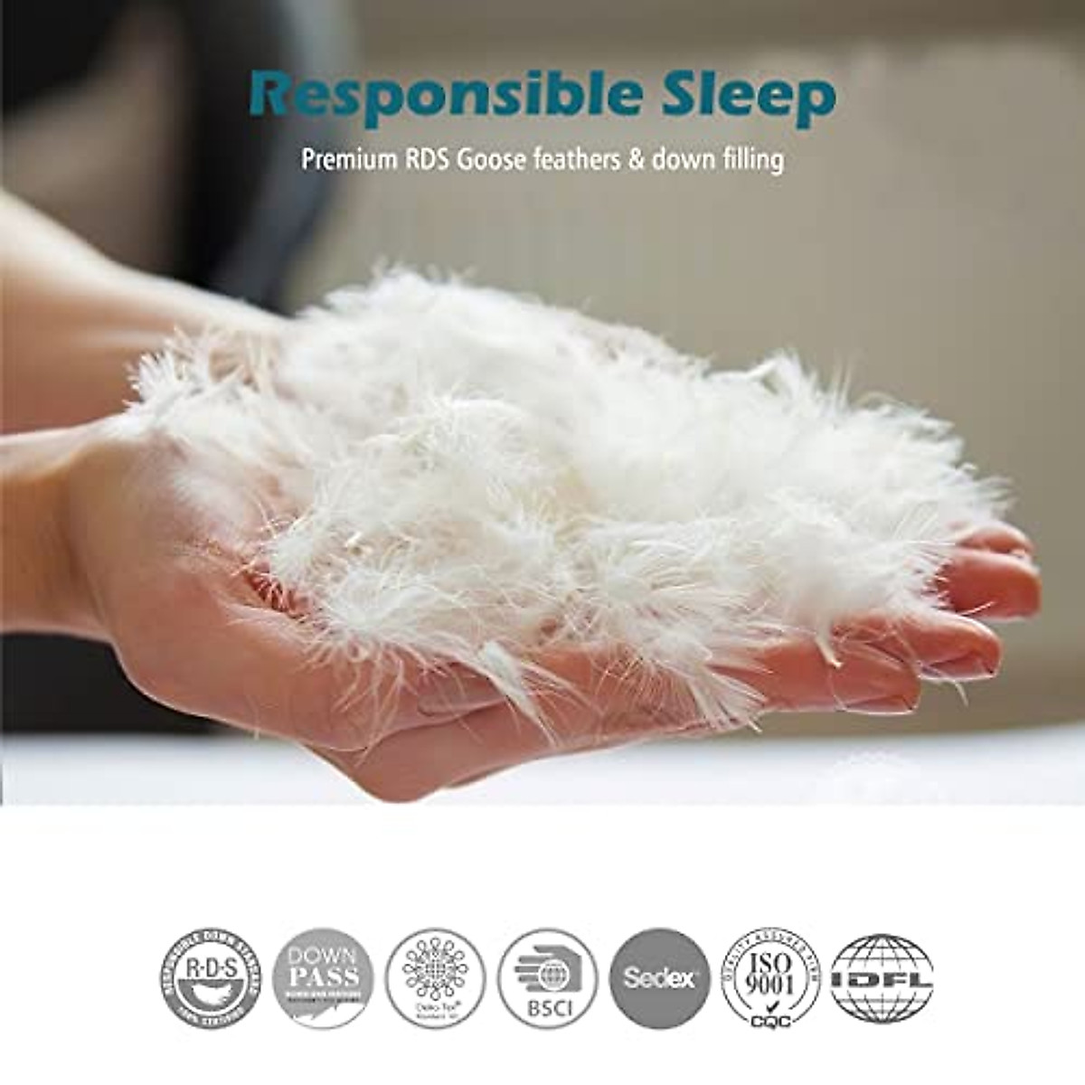 Cobnom Organic Feathers Down Comforter Queen Size, All Season Feathers Down Duvet Insert, Soft 100% Cotton Covered Bed Comforter Insert with Ties, Light Grey, 90x90