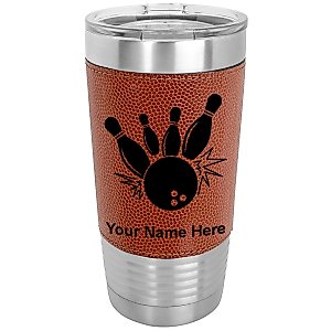 LaserGram 20oz Vacuum Insulated Tumbler Mug, Bowling Ball and Pins, Personalized Engraving Included (Faux Leather, Basketball Style)