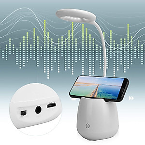 Sutinna Multifunctional LED Table Lamps, Bluetooth Speaker Touch Control Desk Light Phone Stand, Dimmable Office Desk Lamp with USB Charging Port(White)