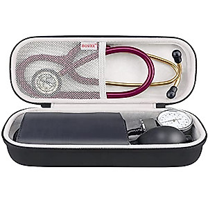 BOVKE Stethoscope Case for 3M Littmann Classic III, Lightweight II S.E, MDF Acoustica Deluxe Stethoscopes - Extra Room for Medical Bandage Scissors EMT Trauma Shear and LED Penlights, Black