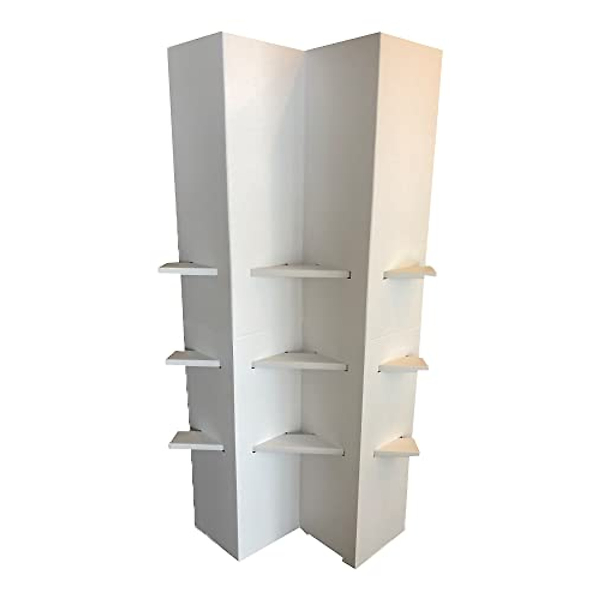 Room Divider 4 Panel with Shelves -by NVP Products- Easy to Assemble Corrugated Cardboard Dorm Room Divider, Privacy Wall with Shelves That can Become Your Zoom Background, White Brown (CRD-WS)