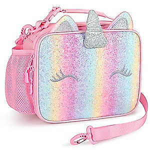 mibasies Kids Insulated Lunch Box for Girls Rainbow Unicorn Bag