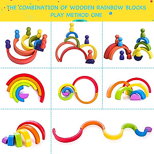 SGVV90 Wooden Rainbow Stacking Game Learning Toy Geometry Building Blocks,Montessori Learning Educational Toys