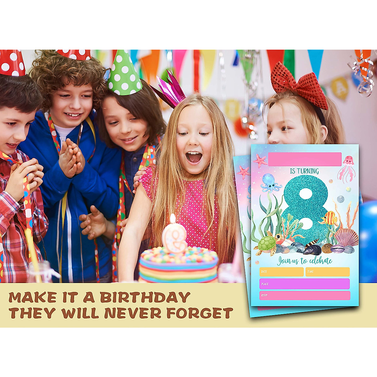 Under the Sea 8th Birthday Party Invitations With Envelopes(4" x 6")- 20 Pack - Ocean Animals Birthday Party Invites-c23