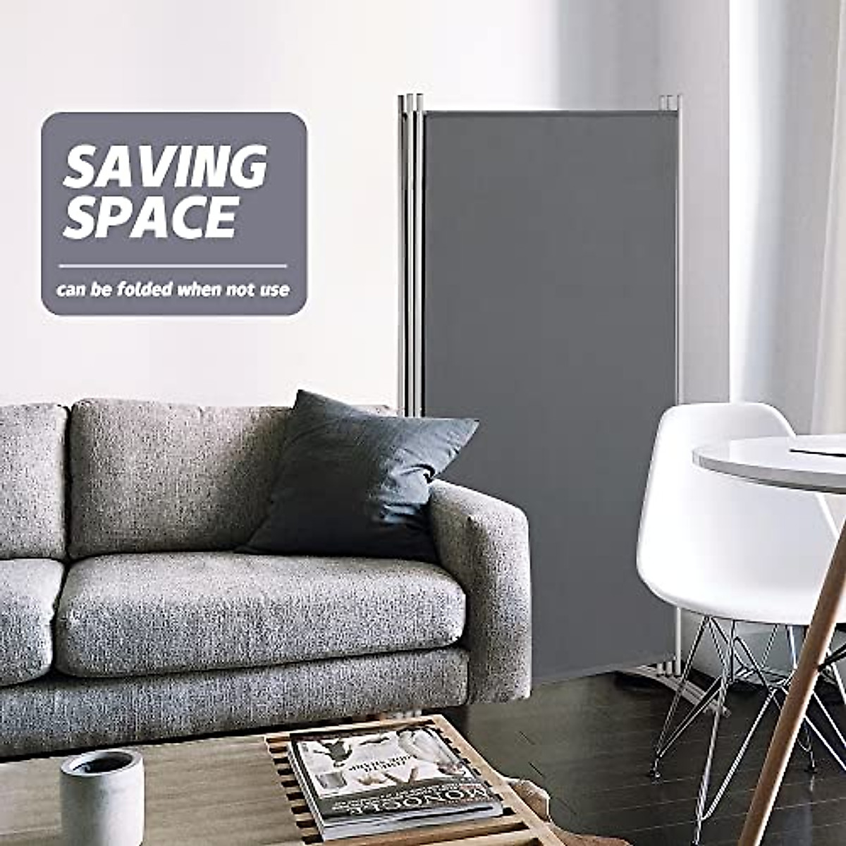 Maxhonor 3 Panels Room Divider 6 FT Tall Weave Material Room Divider, Double Hinged Folding Privacy Screens, Freestanding Room Dividers, Grey