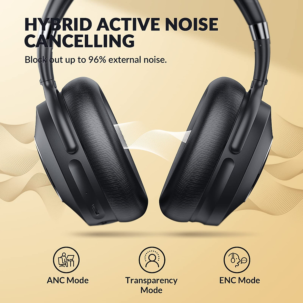 MOVSSOU SE8 Hybrid Active Noise Cancelling Headphones, Wireless Over-Ear Bluetooth Headphones with Hi-Fi Stereo Sound, Lightweight, Comfortable Protein Earpads, ENC Calls, 30H Playtime, Matte Black