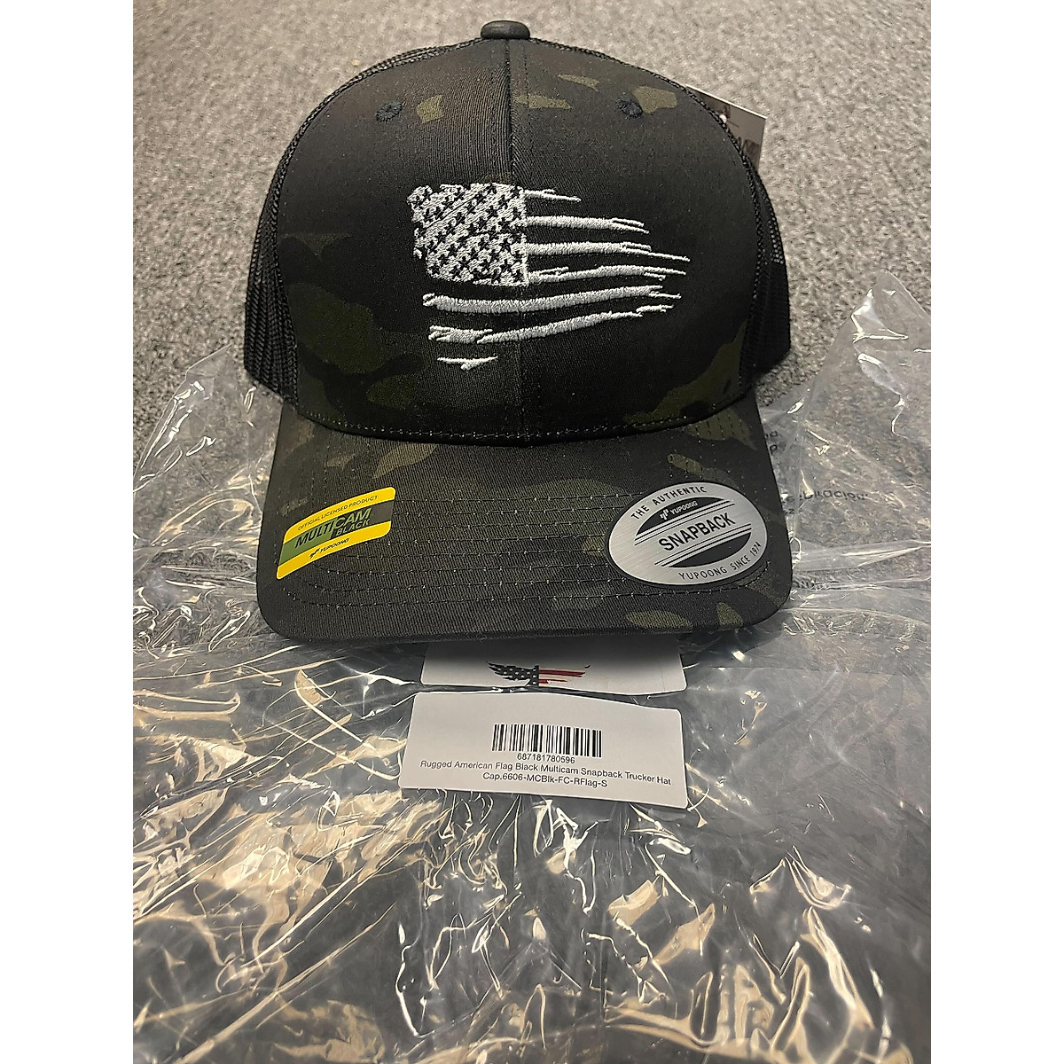 Eagle Six Gear Rugged American Flag Black Multicam Snapback Trucker Hat