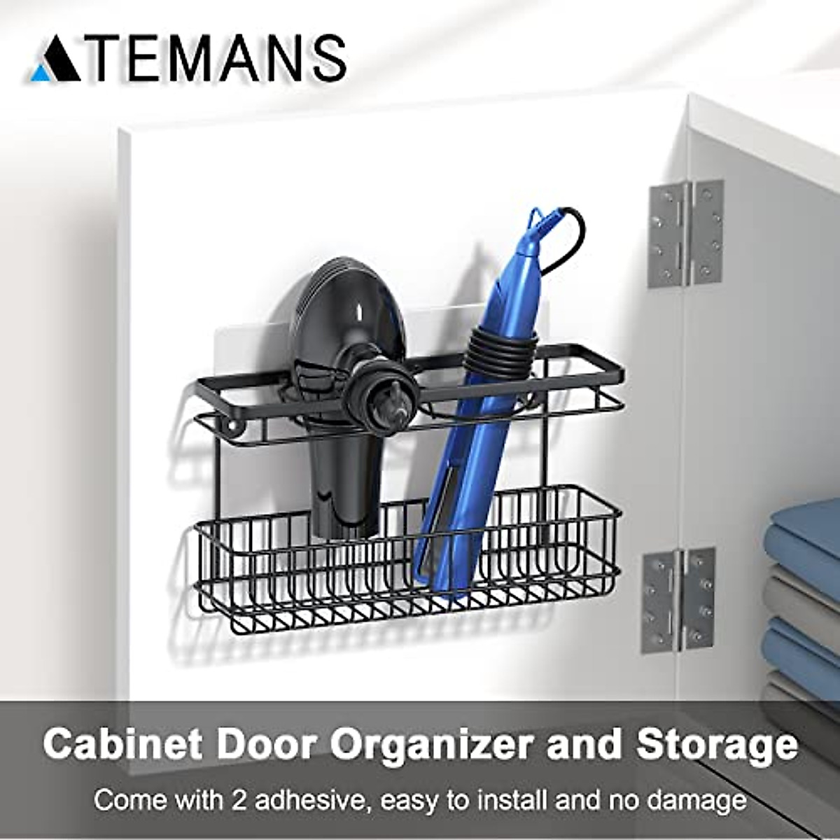 Hair Dryer Holder, Hair Tool Organizer, Bathroom Cabinet Door / Wall Mount Blow Dryer & Styling Tools Organizer Storage Basket for Flat Iron,Curling Wand,Hair Straightener Brushes,Under Sink Organizer