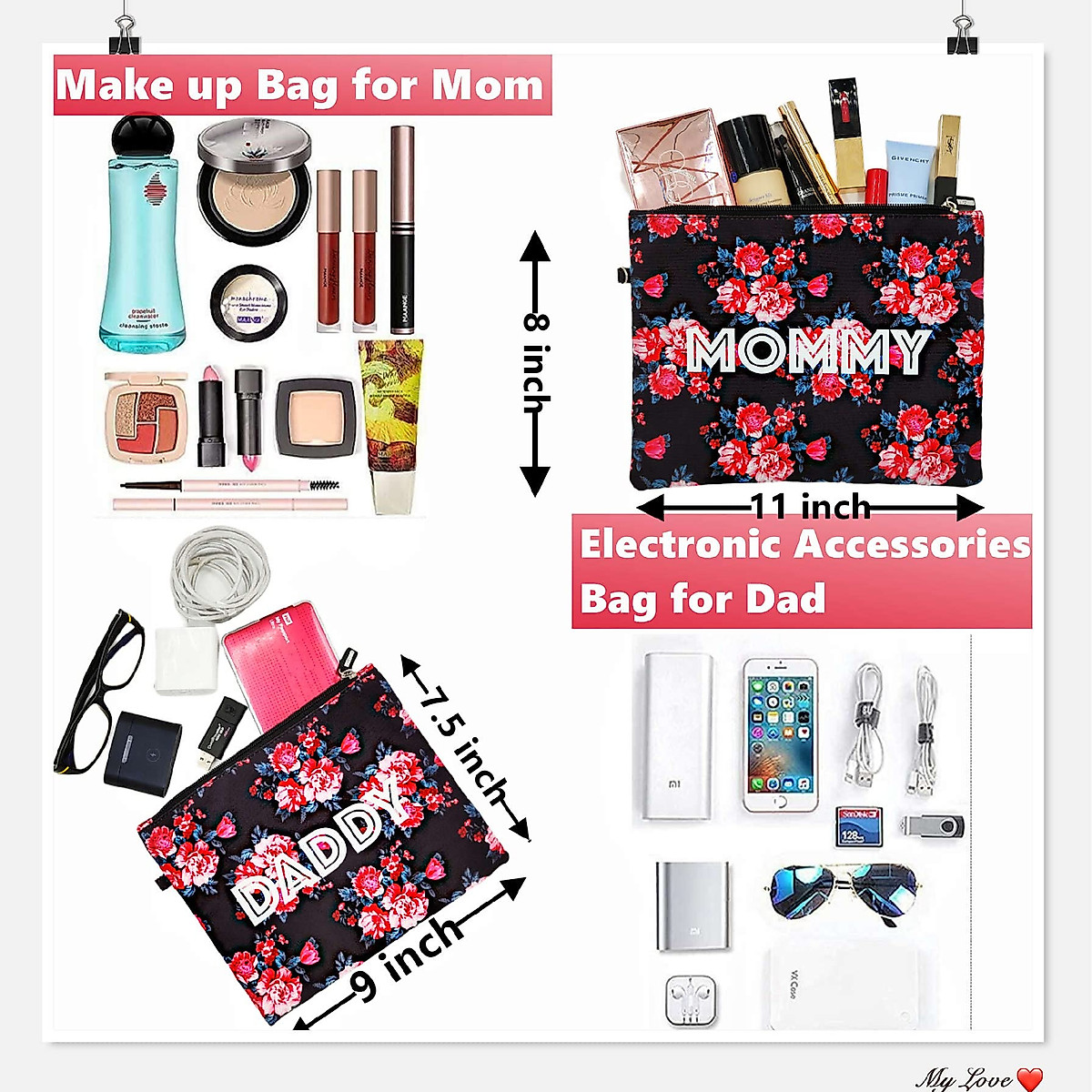 QWREOIA 6 Pcs Diaper Bag Organizing Pouches Set Floral Print, Insert for Clothes, Bottles, Wet Bag Cloth Diapers, & Baby Essentials Clutchb Waterproof Wet Dry Bag - Travel Bag for toiletries…