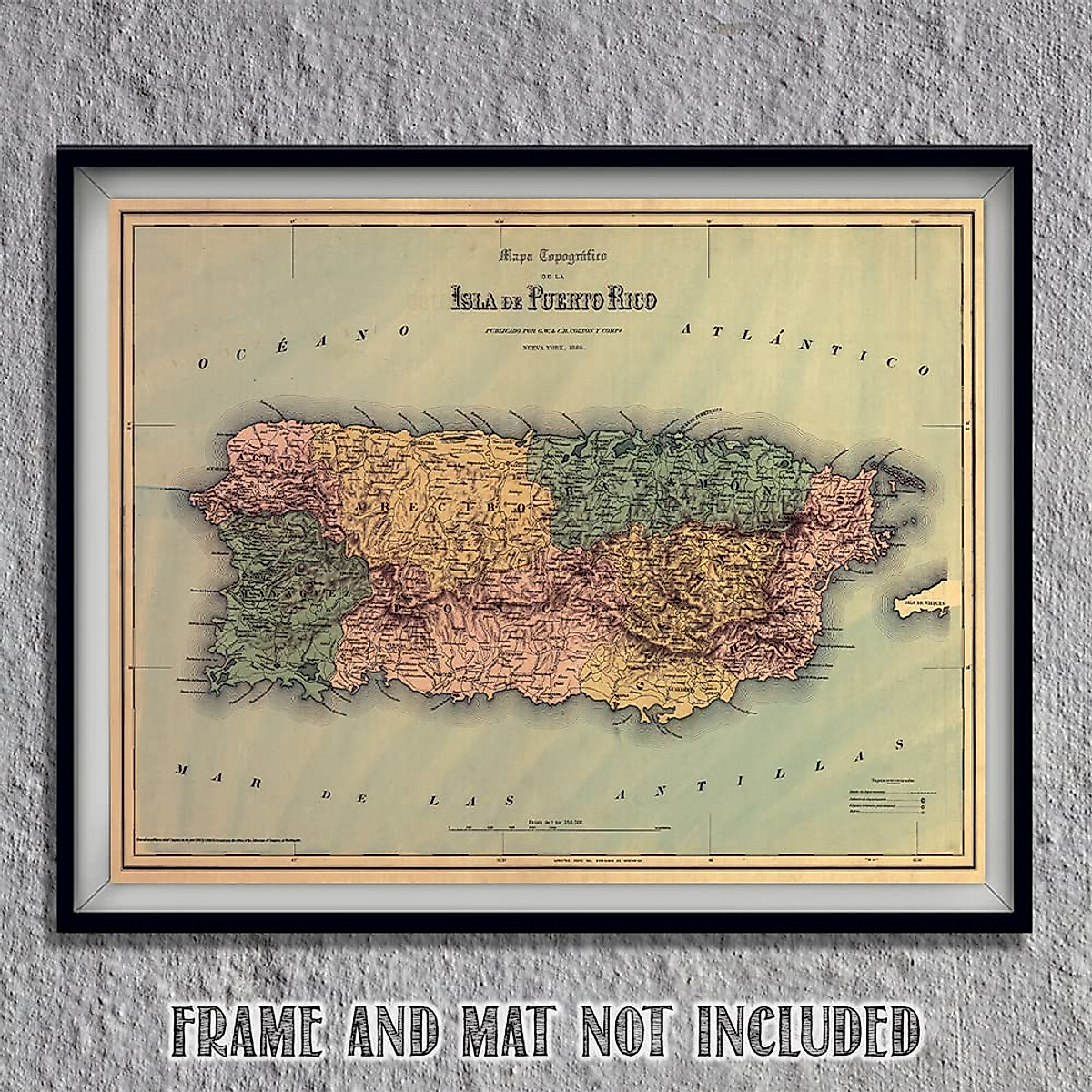 1886 Puerto Rico Map - 11x14 Unframed Art Print - Perfect Wall Decor in This Highly Detailed Restored Reproduction Under $15