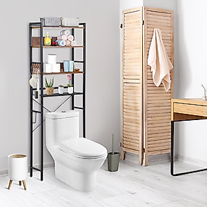 ZENY Over The Toilet Storage, 4-Tier Over Toilet Bathroom Space Saver with Hooks, Over The Toilet Storage Rack, Freestanding Bathroom Organizer, Rustic Brown