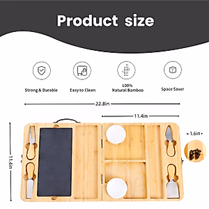 Large Bamboo Charcuterie Boards,Folding Cheese Board and Knife Set,Cheese Board Set Containing a Slate Cheese Board,Unique House Warming New Home, Birthday Wedding Gift