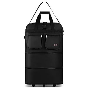 New York XPress 30" 36" 40" Rolling Wheeled Duffel Bag Spinner Luggage Expandable (Black, 36")