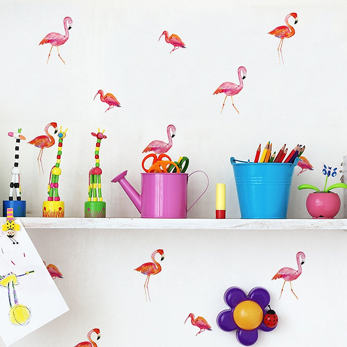 HACASO 24 PCS 2.3 by 3.5 Inches Flamingo Wall Decal Sticker for Home Decor -DIY Home Decor Vinyl Flamingo Nursery Room Wallpaper