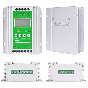 Pikasola 1400W 12/24v Battery Off Grid Controller Wind Turbine Solar Hybrid MPPT Charge Boost Controller with Unloader Suitable for 800w Wind Generator 600w Solar Panel System Controller