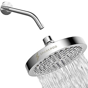 SparkPod Chrome High-Pressure Rain Shower Head + Matching 9" Shower Arm with Flange - 1-min Installation