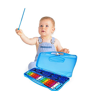 Tkocisa Xylophone 25 Notes Glockenspiel Xylophone, Professional Xylophone for Beginners Kids Music Teaching, Chromatic Glockenspiel Tuned Percussion Instrument Gift(Blue)