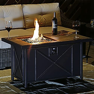 BALI OUTDOORS 42 inch 50,000 BTU Rectangular Propane Gas Fire Pit Table with Fire Glass and Table Lid, Fire Pits Outdoor for Garden, Patio, Backyard