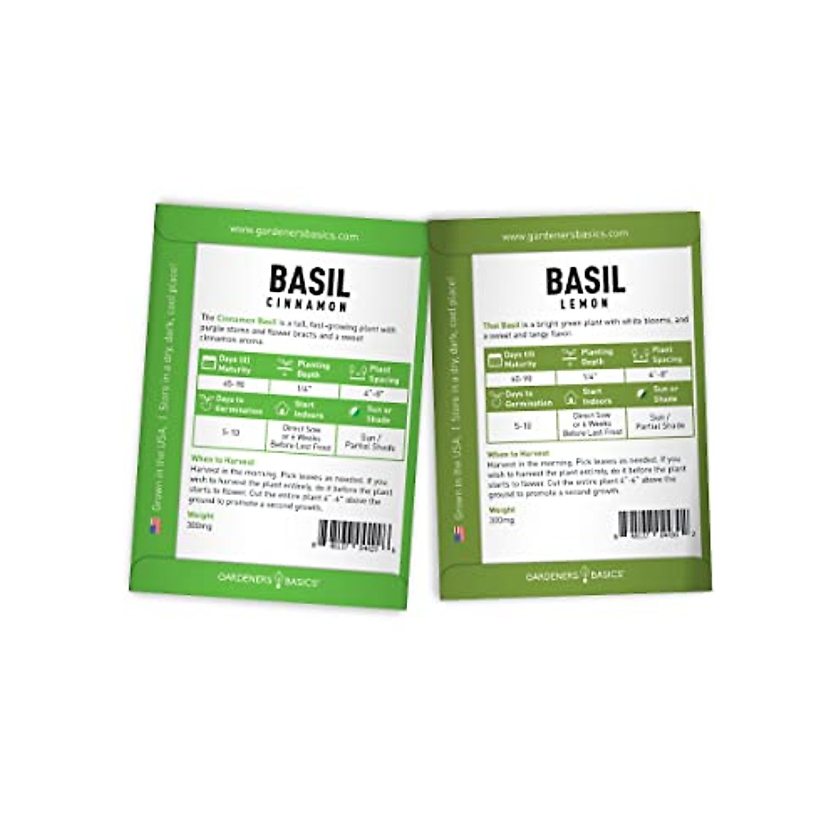 Basil Seeds for Planting Home Garden Herbs - 5 Variety Herb Pack Thai, Lemon, Cinnamon, Sweet and Dark Opal Basil Seeds Herb Seeds for Indoors, Outdoors, Hydroponics & Aquaponic by Gardeners Basics