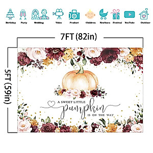 Mocsicka Burgundy Fall Pumpkin Baby Shower Backdrop Girl Autumn Baby Shower Background Little Pumpkin Baby Shower Party Decorations Banner Photo Studio Props (7x5ft)