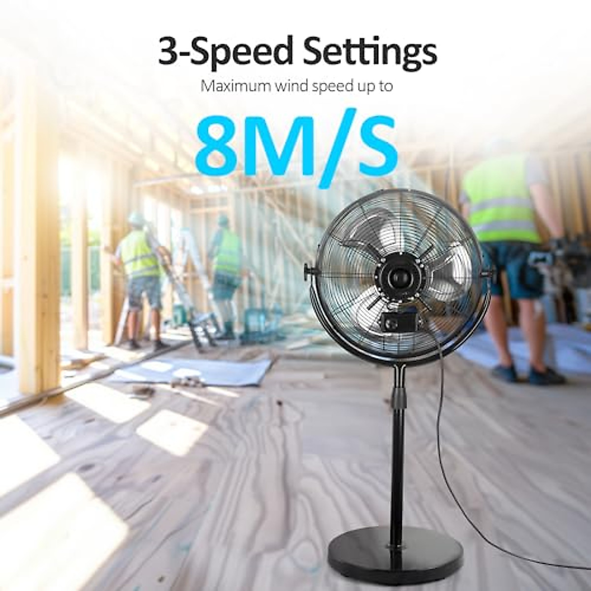 BEESTAR 18 Inch Heavy Duty High Velocity Pedestal Fan,Industrial Standing Fan with Adjustable Height and Tilt,3-Speed,Metal Fan for Industrial, Commercial, Residential, Greenhouse,Black