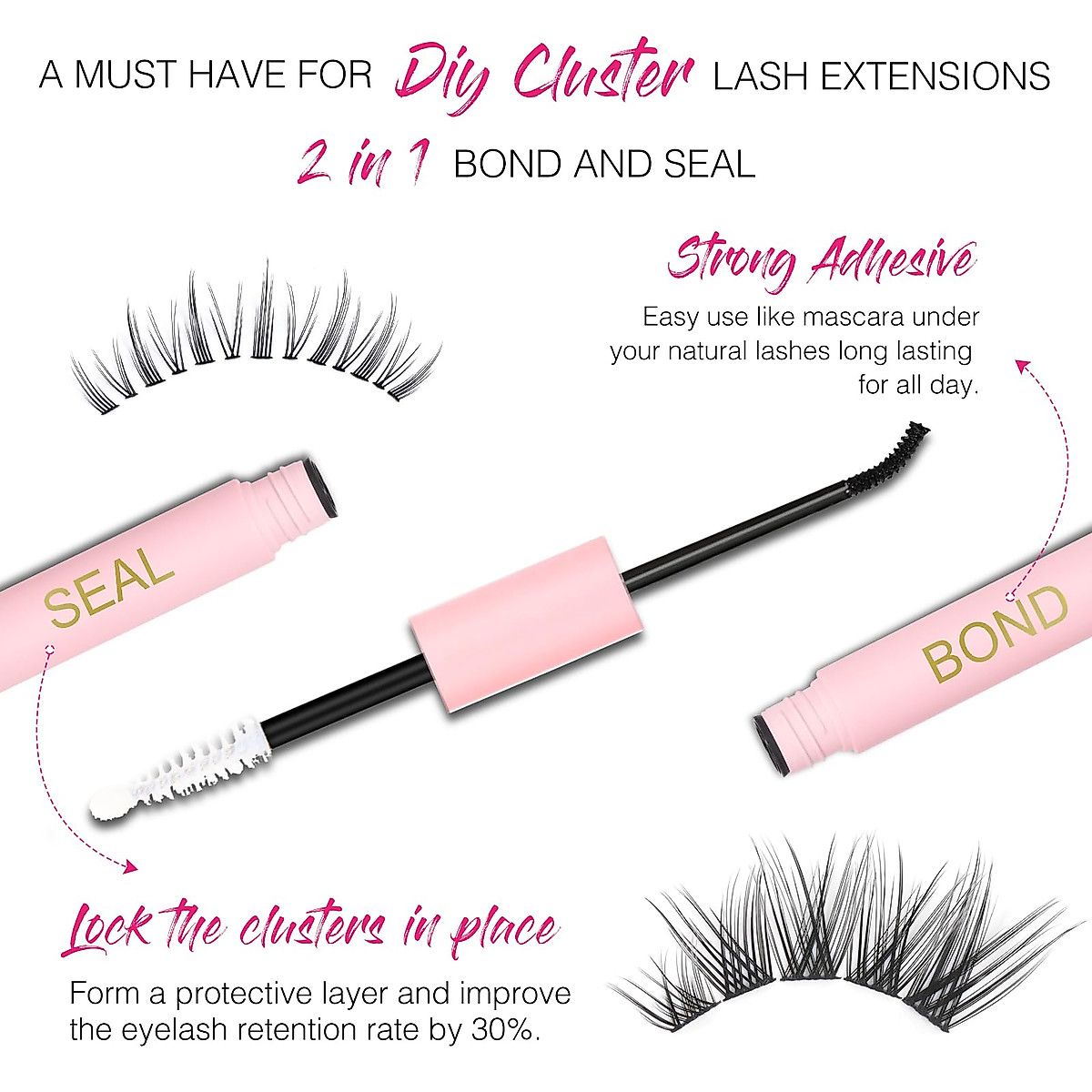 EMEDA Lash Bond and Seal Lash Glue for DIY Eyelash Extensions Strong Lash Cluster Glue for Individual Eyelashes Latex Free by EMEDA (2-in-1 Black Bond and Seal)