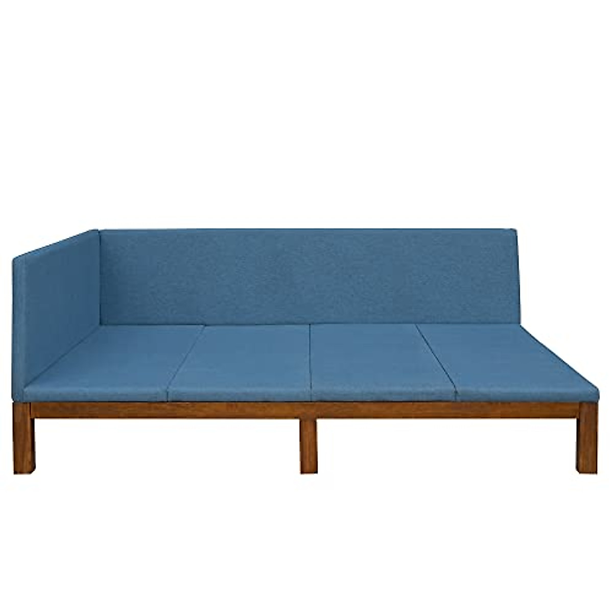 Modern Linen Upholstered Daybed Sofa Bed w/Wooden Frame&Single Side Armrest for Living Room Bedroom,Mid-century Captain Bed Platform Bed Frame w/Tufted Backrest & Under-bed Storage Space (Blue,Full)