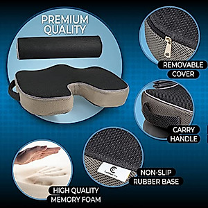 2pc Ergonomic Seat Cushion Lumbar Roll Combo for Chair - Pain and Pressure Relief for Lower Back, Sciatica, Coccyx, Butt, Tailbone - Memory Foam Posture Support Pillow for Office Desk, Car, Wheelchair