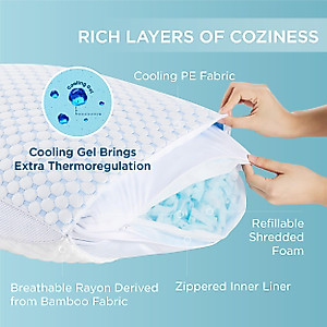 Bedsure Shredded Memory Foam Pillows - Firm Side Sleeper Pillows, Colling Pillows with Rayon Derived from Bamboo Breathable Cover & Adjustable Loft (1, King)