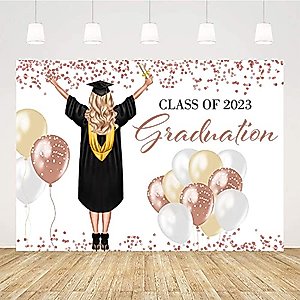 Ticuenicoa 7x5ft 2023 Congrats Grad Backdrop for Girls Photoshot Class of 2023 Congratulations Graduation Party Decor Pink Balloon Photography Background Prom Photo Booth Props Dessert Table Banner