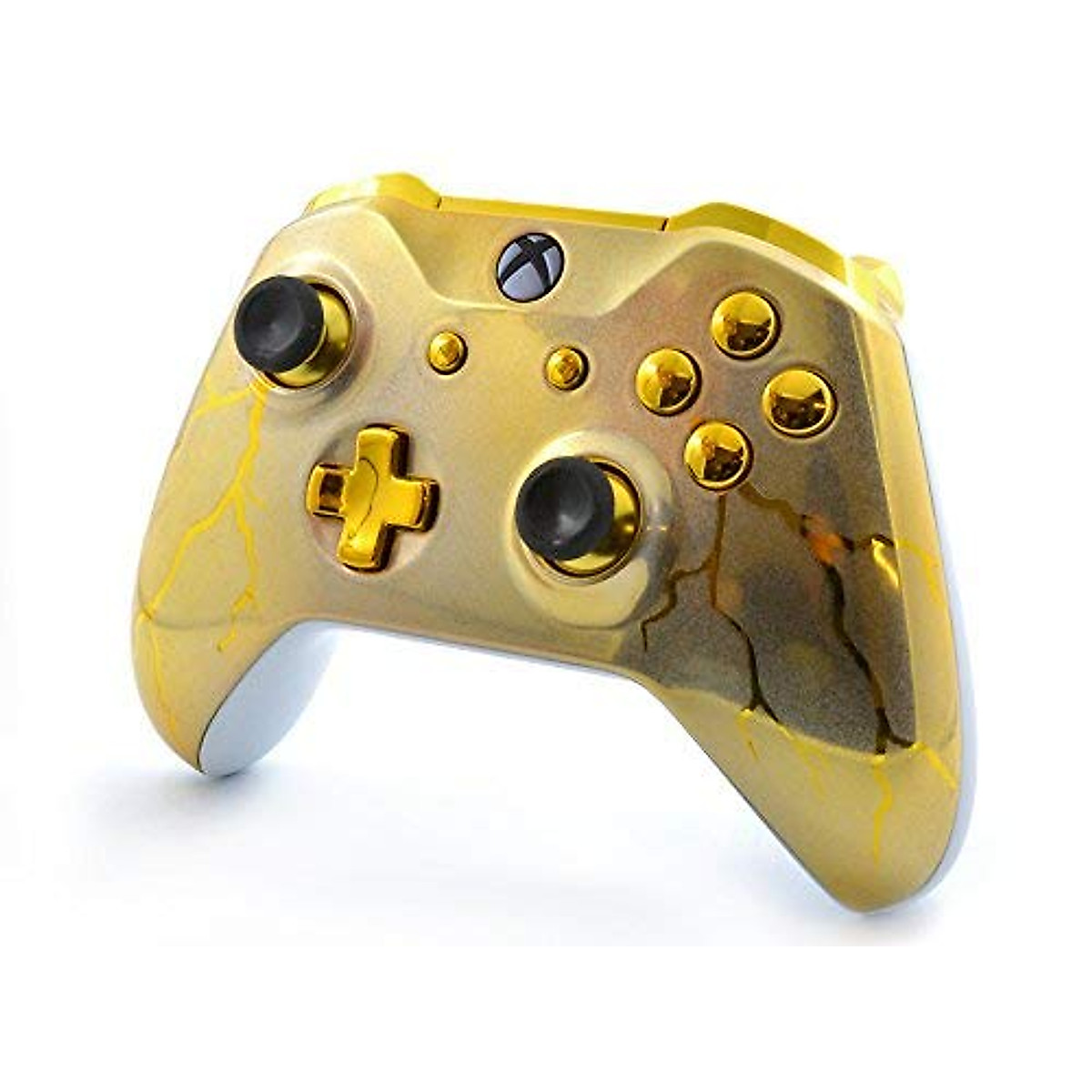 MODDEDZONE Custom MODDED Wireless Controller for Xbox One S/X and PC - With Unique Smart Mods - Best For First Person Shooter Games - Handcrafted by Experts in USA with Unique Design (Gold Thunder)