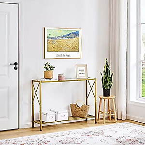 Hoctieon Gold Console Table, Entryway Table, Tempered Glass Sofa Table with Shelves, Metal Frame, Modern Style, Easy to Assemble, Entrance Table for Hallway, Entryway, Living Room, Bedroom
