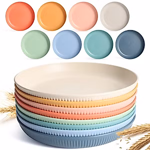 becutlery 8 PACK 9 Inches Lightweight Wheat Straw Plates,Wheat Straw Fiber Lightweight Unbreakable Dinner Plates, Microwave and Dishwasher Safe, Plates Easy to Clean & Reusable
