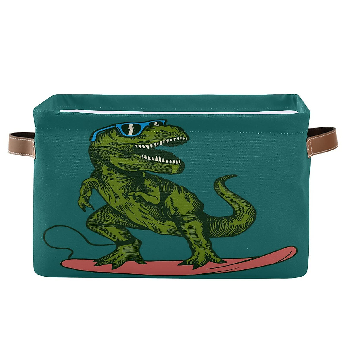 Dinosaur Skateboard Storage Basket Bin with Handles, Large Rectangular Storage Cube Funny Animal Collapsible Storage Box Organizer Decor for Kids Toys Nursery Shelf Closet Bathroom Basket 1 Pack