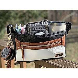 Itzy Ritzy Adjustable Stroller Caddy / Organizer Featuring Two Built-in Front Zippered Pocket and Adjustable Straps to Fit Nearly Any Stroller, Coffee and Cream