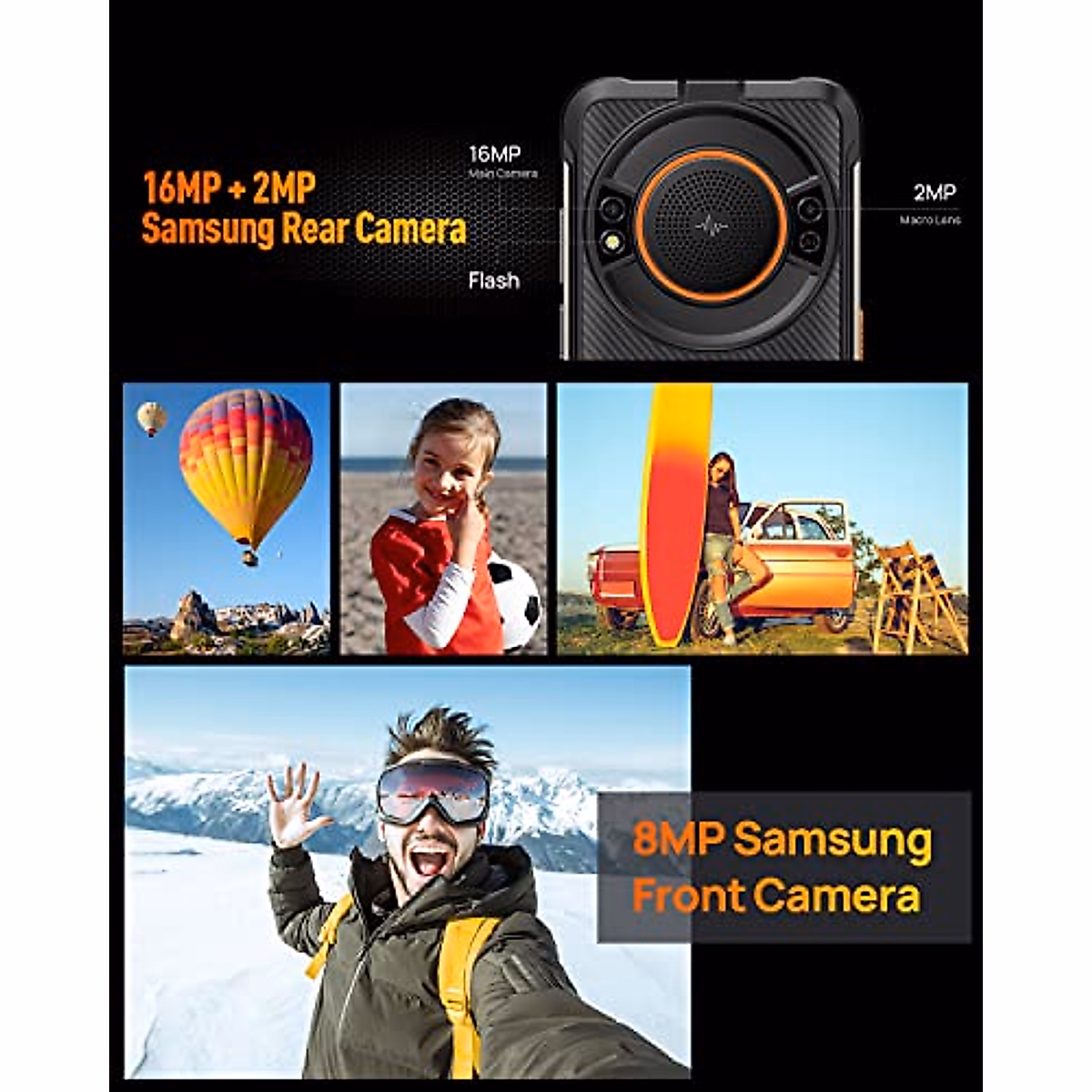 Ulefone Power Armor 16 Pro Rugged Smartphone, 9600mAh Battery, 122dB loudest Speaker, Android 12 4GB+64GB Rugged Phone, 16MP Rear Camera, Built-in Glare Flashlight, 5.93" HD+ Screen, Dual SIM 4G-Black