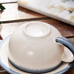 Coffeezone Vintage Design 12 oz Ceramic Latte Art Cappuccino Barista Cup with Saucer (Beige)