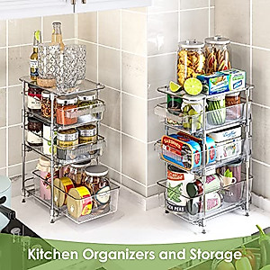 YOOMIDDA Bathroom Storage Organizer with Dividers, Multi-Purpose Kitchen Under Sink Organizers and Storage Slide-Out, Closet Organization, Kitchen Pantry Cabinet Medicine Bins (4 Tier)