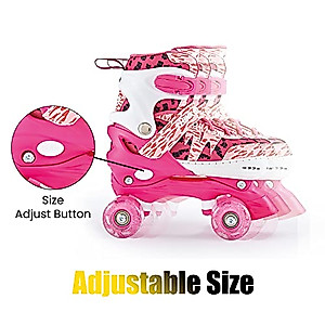 Think Gizmos Girls Roller Skates - Comfort Fit Adjustable Boot Size (1-4), Light Up Wheels, Super Smooth Rolling, Adjustable Straps, Suitable for Indoor and Outdoor Skating - Pink