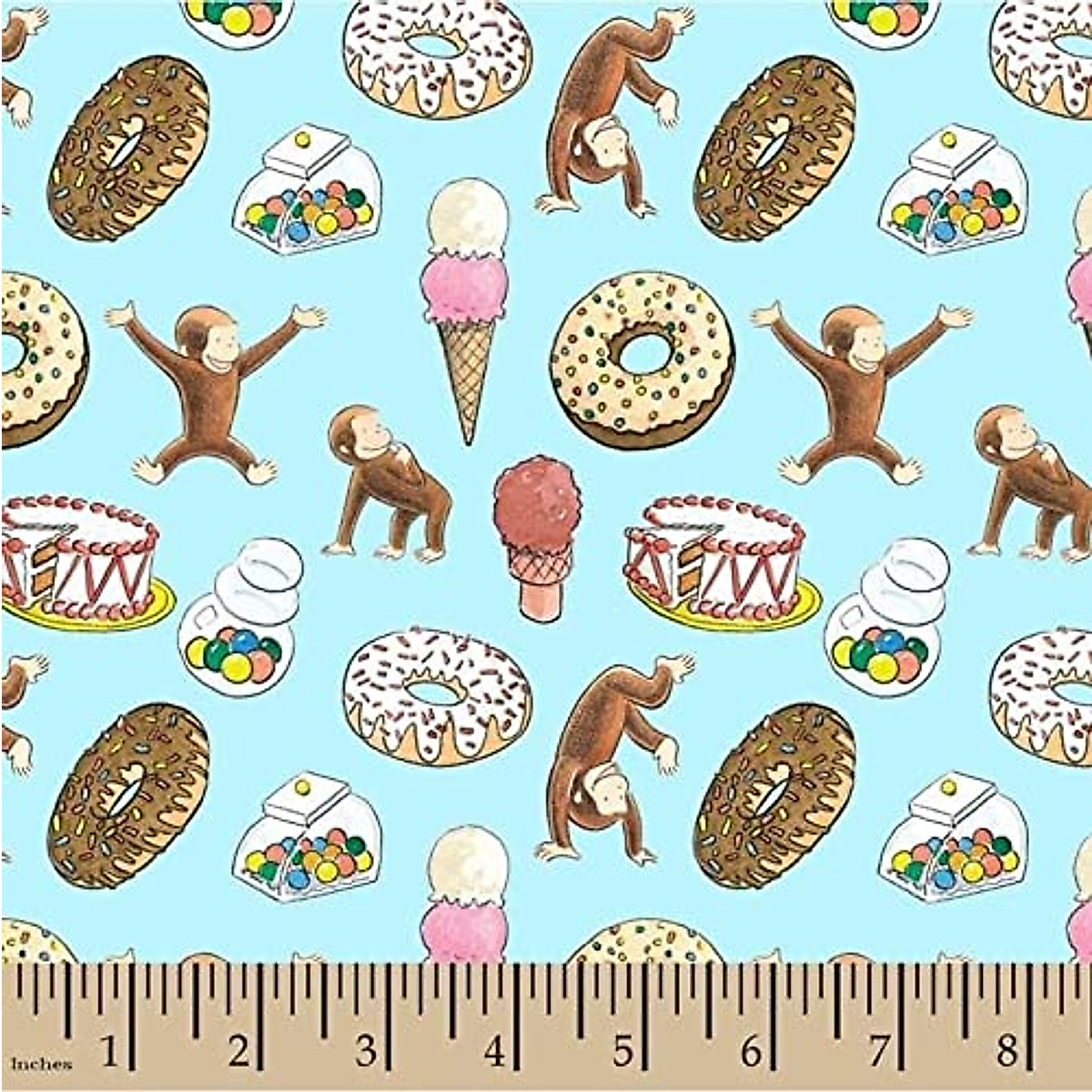 Springs Textiles Curious George Fabric Party Toss in Blue 100% Cotton Fabric by The Yard 44 Inches