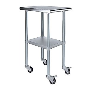 AmGood Stanless Steel Work Table with Casters | Mobile Metal Table (Stainless Steel Table + Casters, 18" Long x 24" Deep)