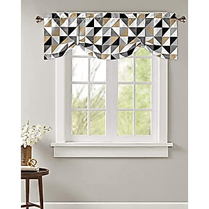 Kitchen Curtains, Simple Black and White Gold Triangle Pattern Valances for Windows, Short Curtains Rod Pocket Bathroom Curtains Window, Kitchen Window Curtains Over Sink, 54x18in Valances for Kitchen